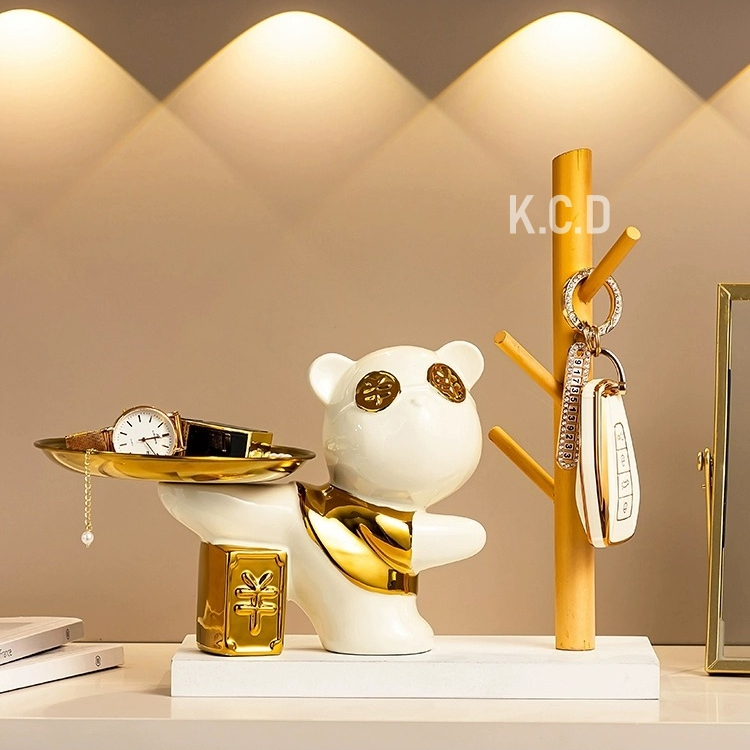 Ceramic Cat Storage Tray Lucky Cat with 1 Metal Tray Cat Statues ...