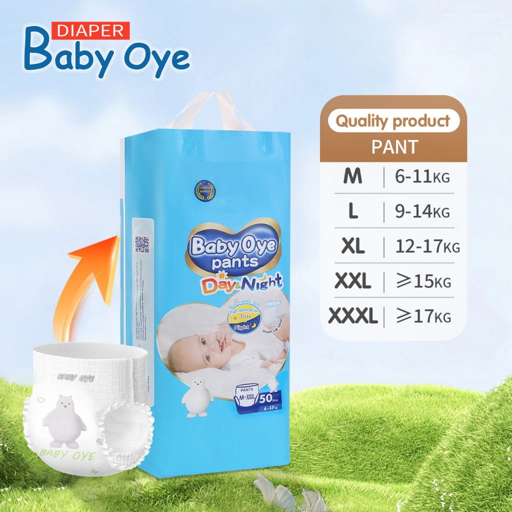 BABYOYE 50PCS pull-up pants Baby diaper S M L All size unisex tape ...