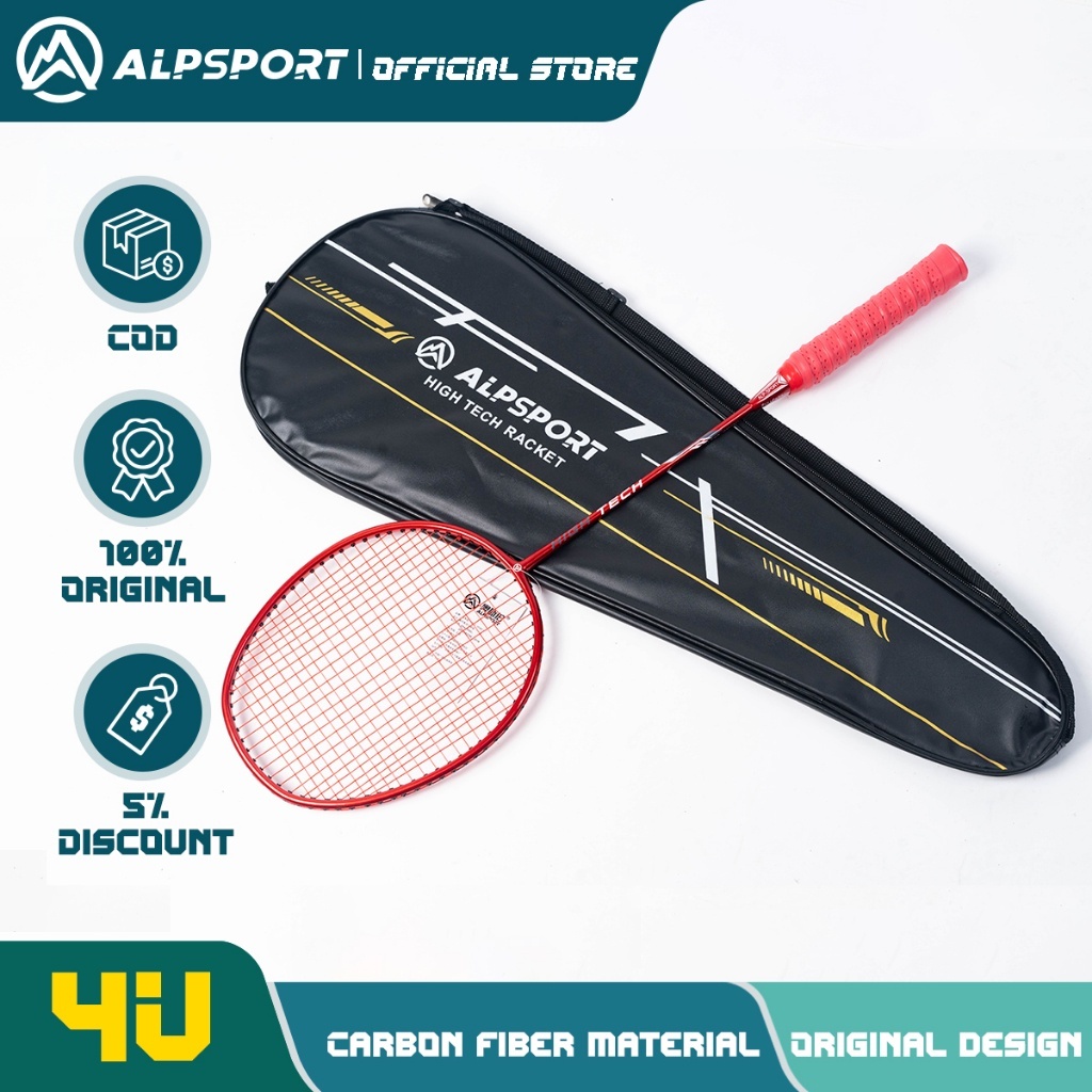 1Pcs ALPSPORT Red 4U 25LBS Badminton Racket Original Design 100% Carbon ...