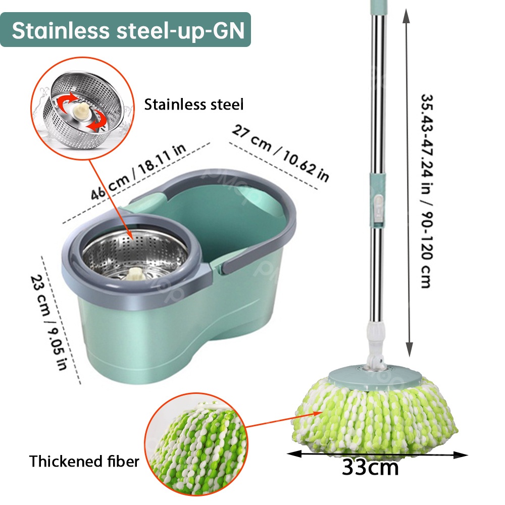PMOP Mop With Spinner and Bucket Household Floor Cleaning Metal rod mop ...