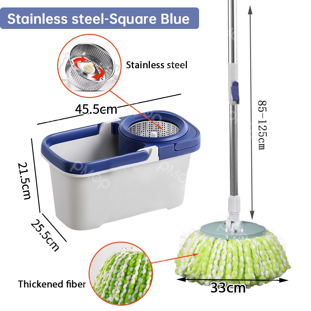 PMOP Blue Mop With Spinner And Stainless Steel Basket rod 360° Tornado ...
