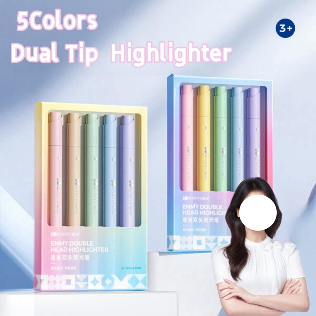 5Colors Highlighter Macaron Dual Tips Marker Pen 1/5mm Large Capacity ...