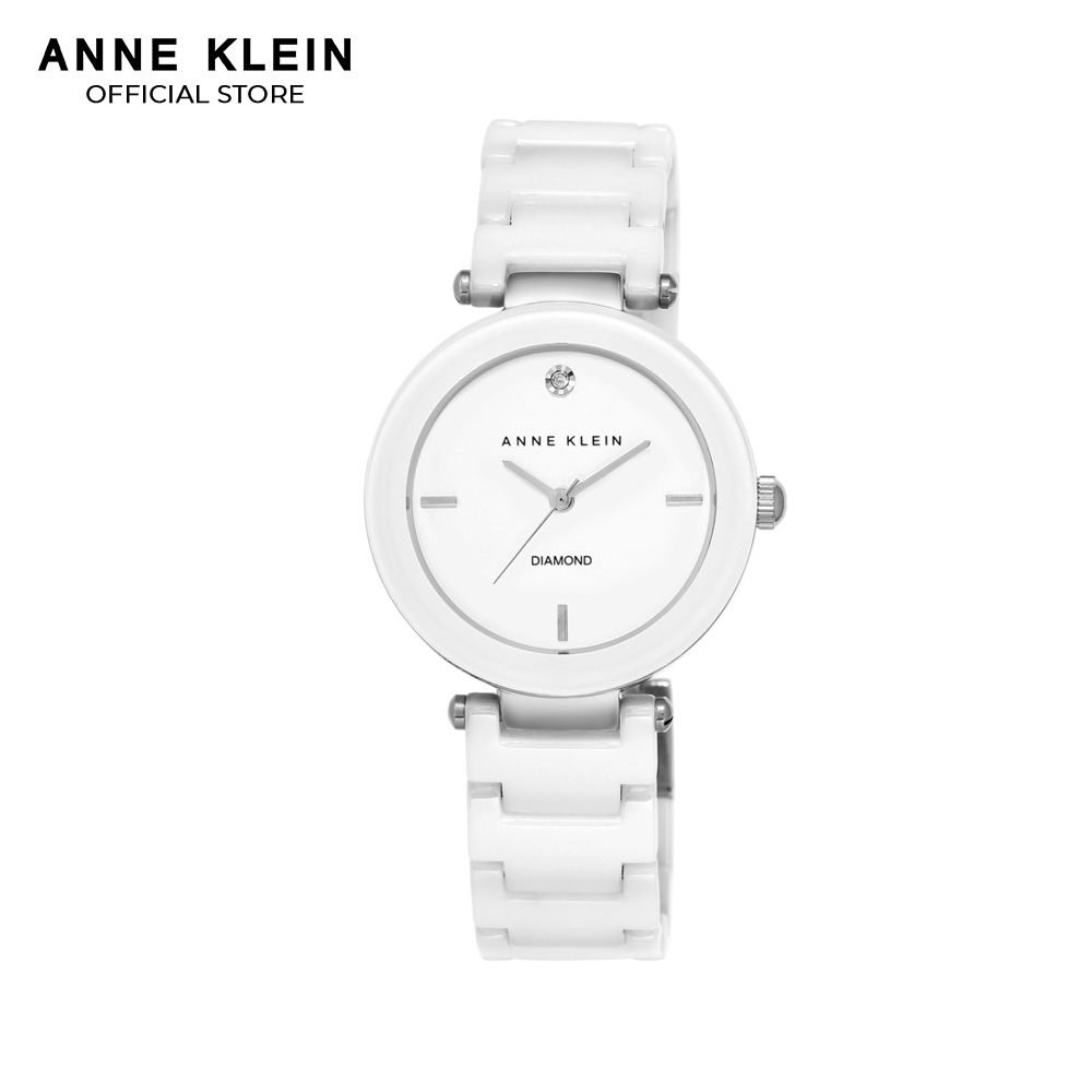Anne Klein AK1019WTWT0000 White Round Watch with Diamond and Ceramic ...