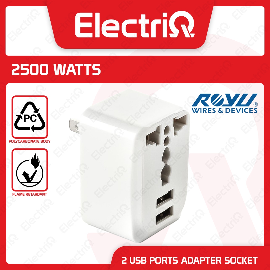 Electriq l Royu Universal Adapter Adaptor with 2 USB Ports Adapter ...
