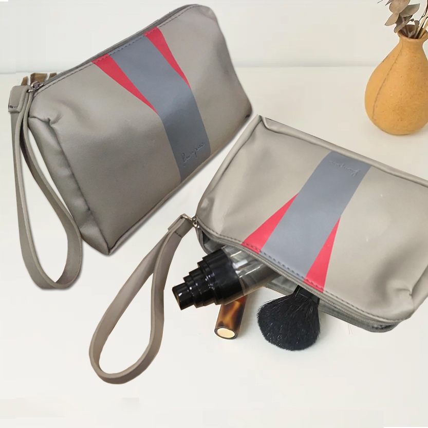 Gray zipper Cosmetic Bag storage Portable medium Capacity with inside ...