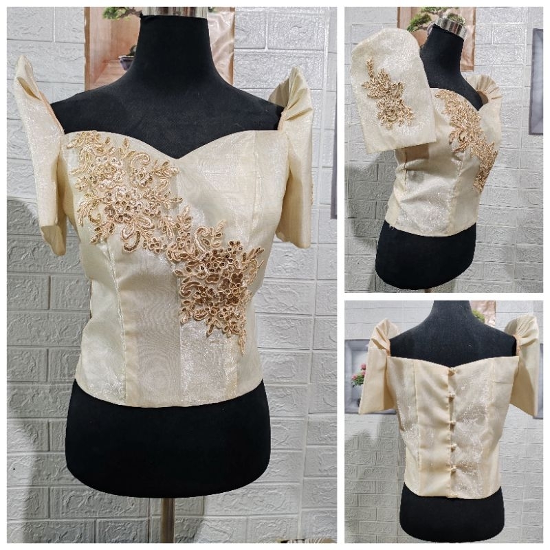 Top Blouse Filipiniana sleeve with puff sleeve lace design back button ...