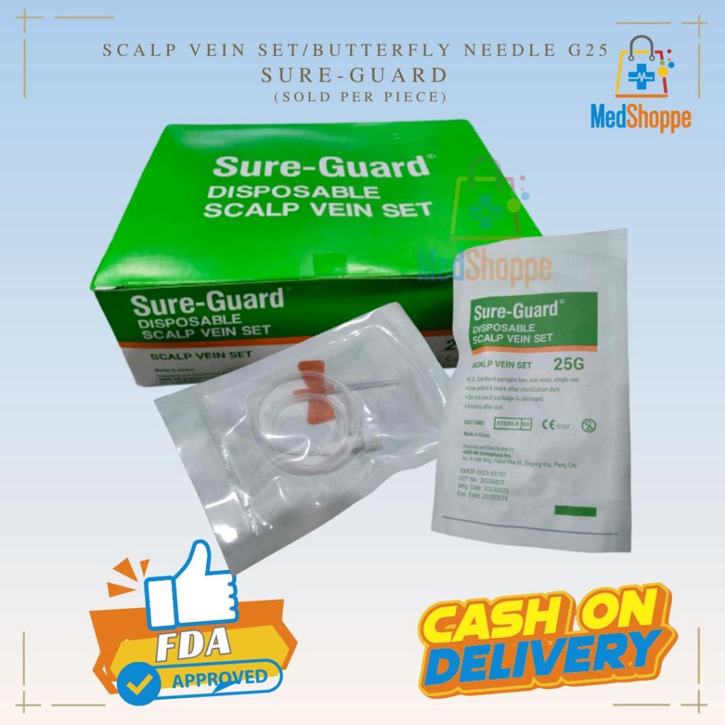 SCALP VEIN SET/BUTTERFLY NEEDLE G25 Sure-Guard sold per piece | Shopee ...
