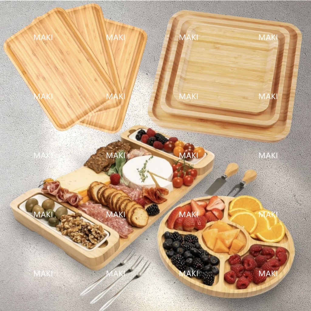 4 grids food storage bamboo wooden tray crafted tray for food serving ...