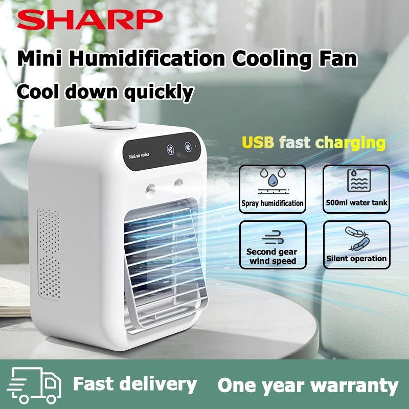 Sharp Portable Air Cooler Multifunction Mini Fan USB Water Spray Mist ...