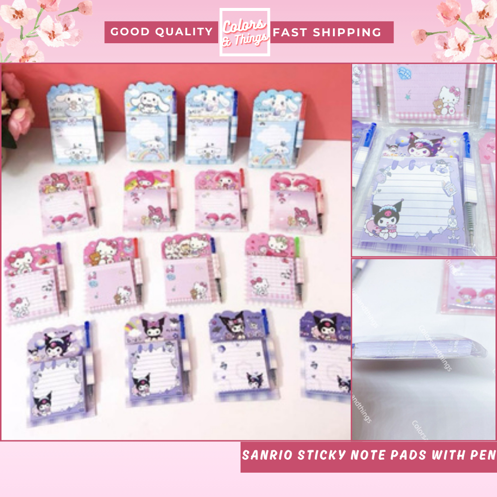 Mini Sanrio Kuromi, Melody, Cinnamoroll Sticky Note Pads with Pen Cute ...