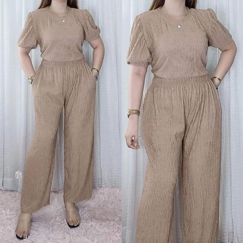 TERNO PUFF SLEEVE BLOUSE AND PANTS FIT UP TO 2XL || BARK CREPE || TWO ...