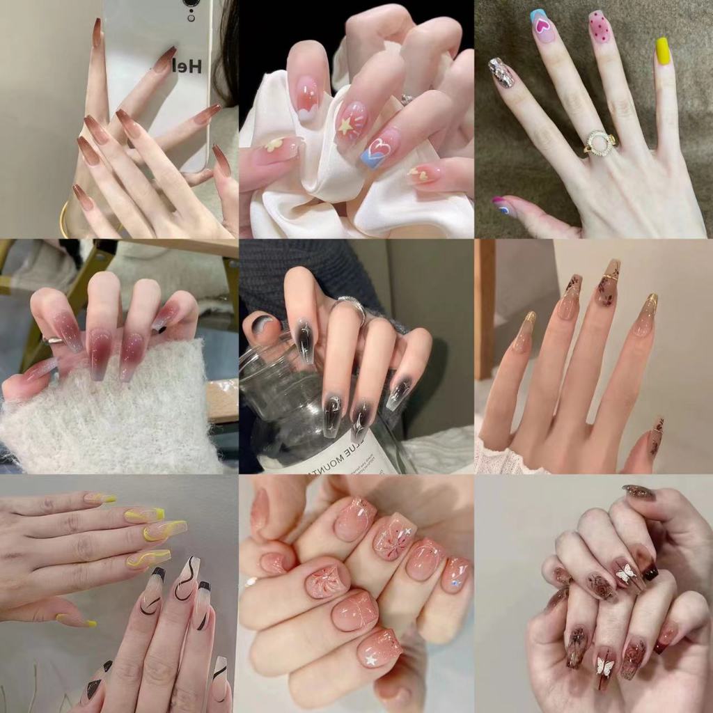[24PCS]fake nails DIY Fake Nail French Bling Finger Nail Art Tips (one ...
