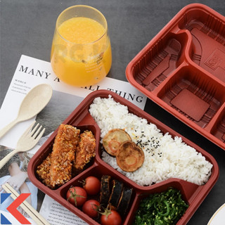 COD (25PCS) Red Bento Box With Back Cover 1/2/3/4/5 Grid Partition ...