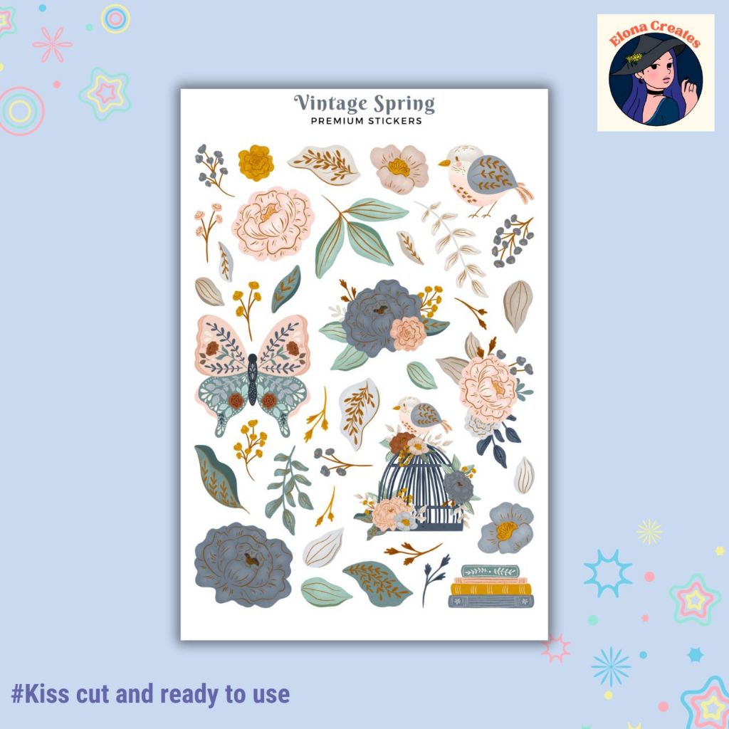 Vintage Spring Sticker Sheet For Planners, Tumblers, Laptops EC-1325 ...