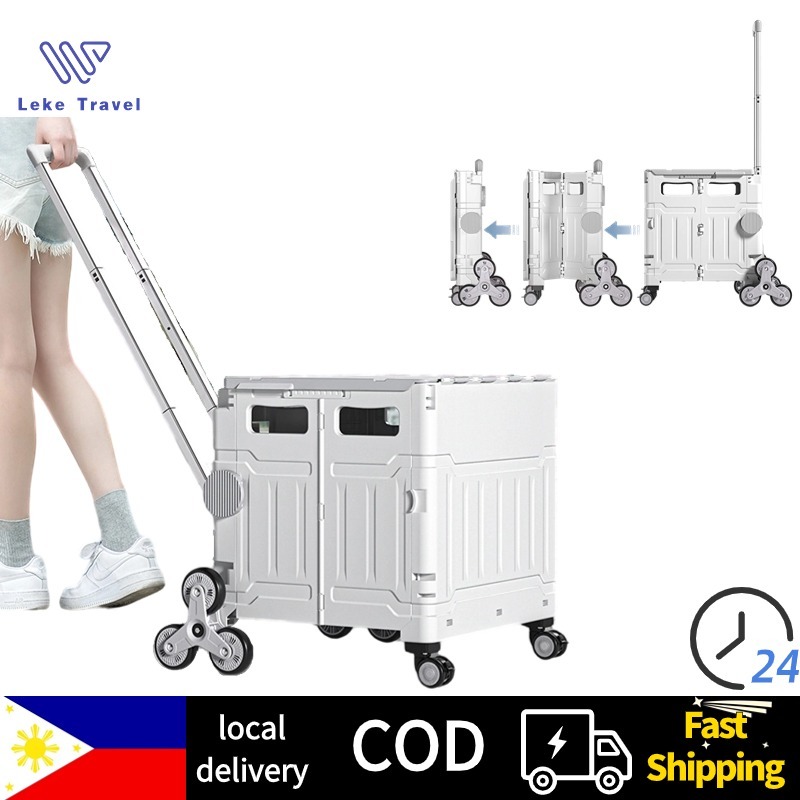 75L Foldable Shopping trolley cart organizer basket Movable Easy Carry ...