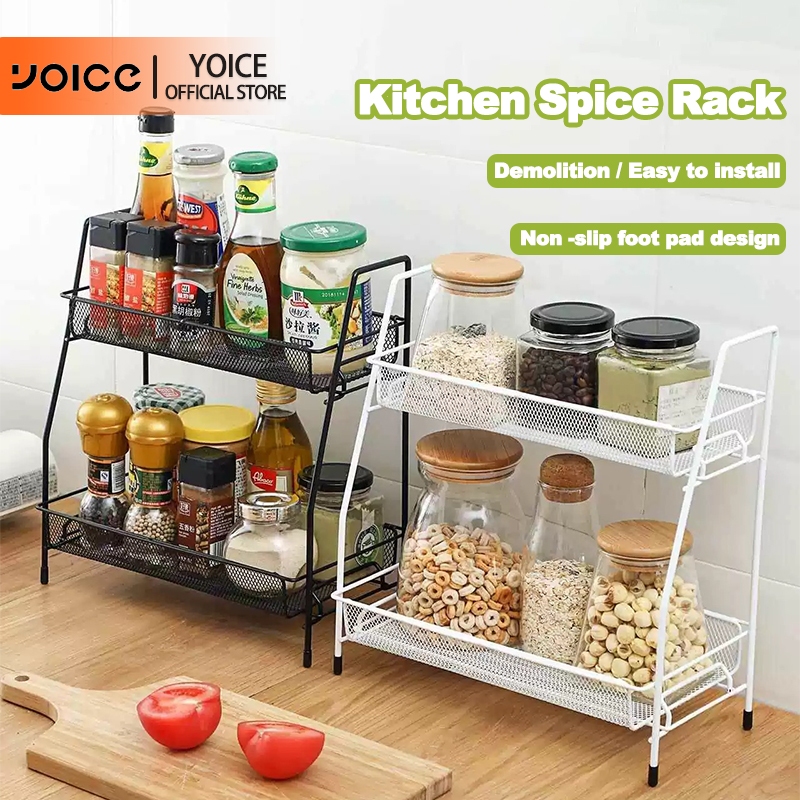 YOICE Kitchen Spice Rack Organizer Condiments Rack Desktop Double layer ...