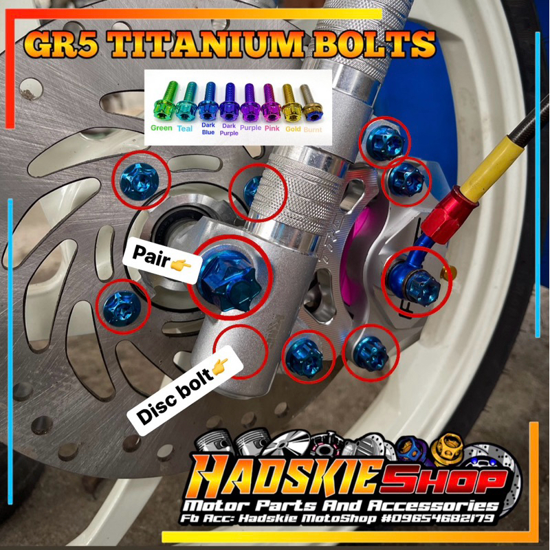 REAL TITANIUM GR5 CLICK 125/150i FRONT WHEEL BOLTS SET WITH FRONT AXLE ...
