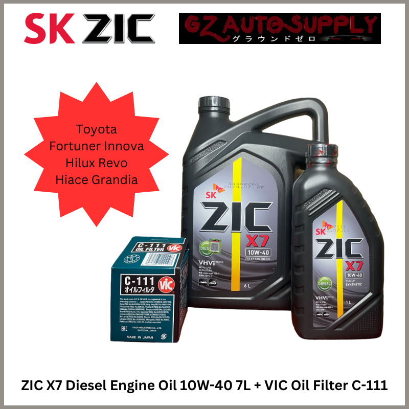 ZIC X7 Diesel Engine Oil 10W-40 7L + VIC Oil Filter C-111 Toyota ...