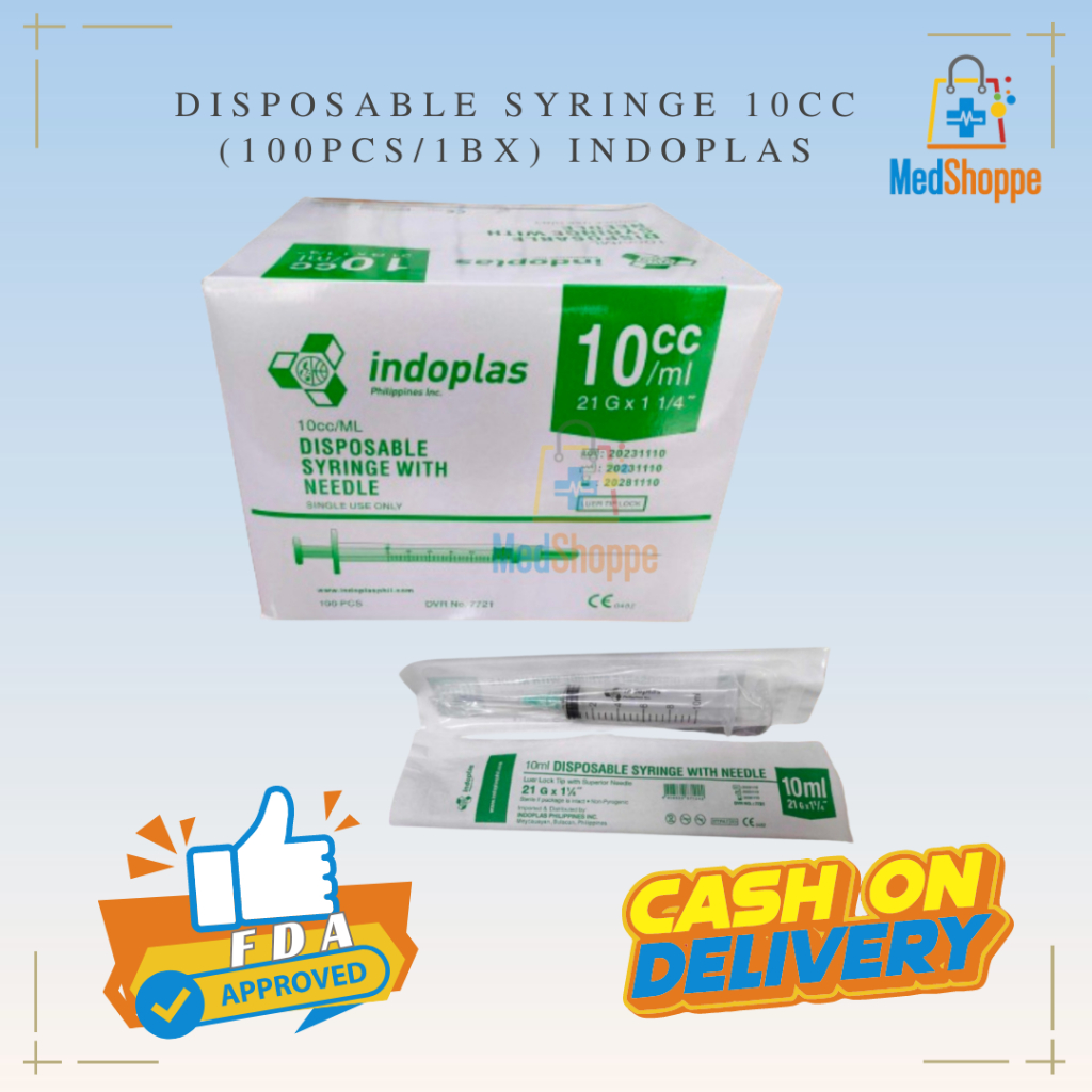 INDOPLAS DISPOSABLE SYRINGE 10CC SOLD PER BOX | Shopee Philippines