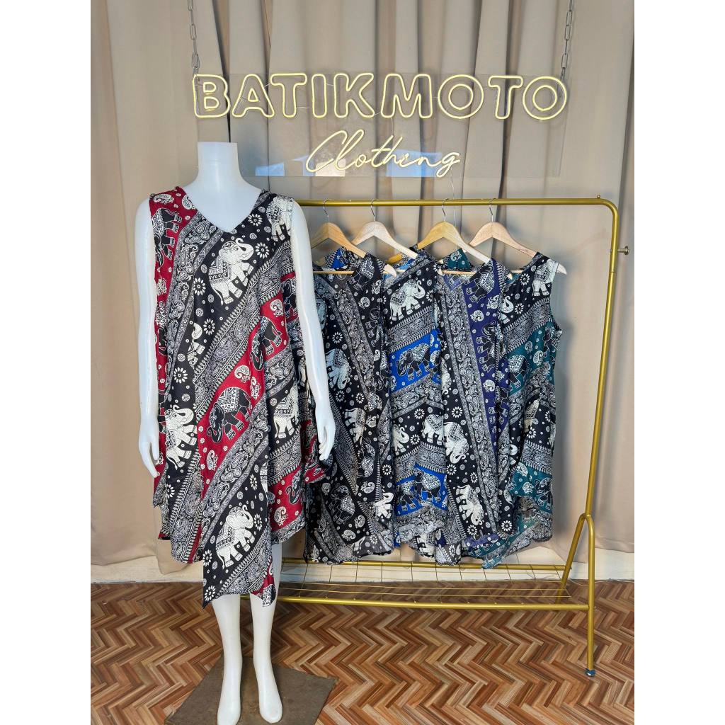 BATIKMOTO Elephant Design Print 3 Sleeveles Balloon Daster Dress 3 ...