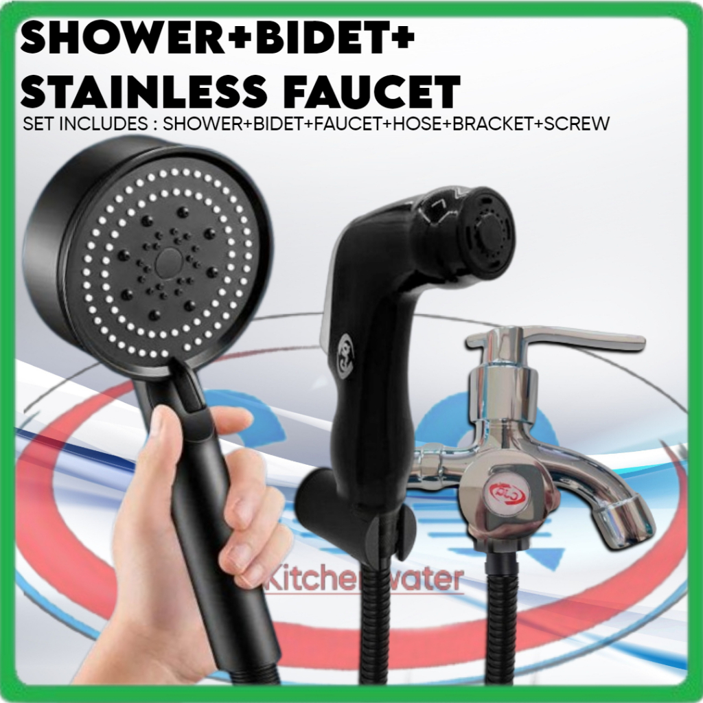 Shower Head Set 5-speed Booster Shower with Hose + Bidet Set Black ...