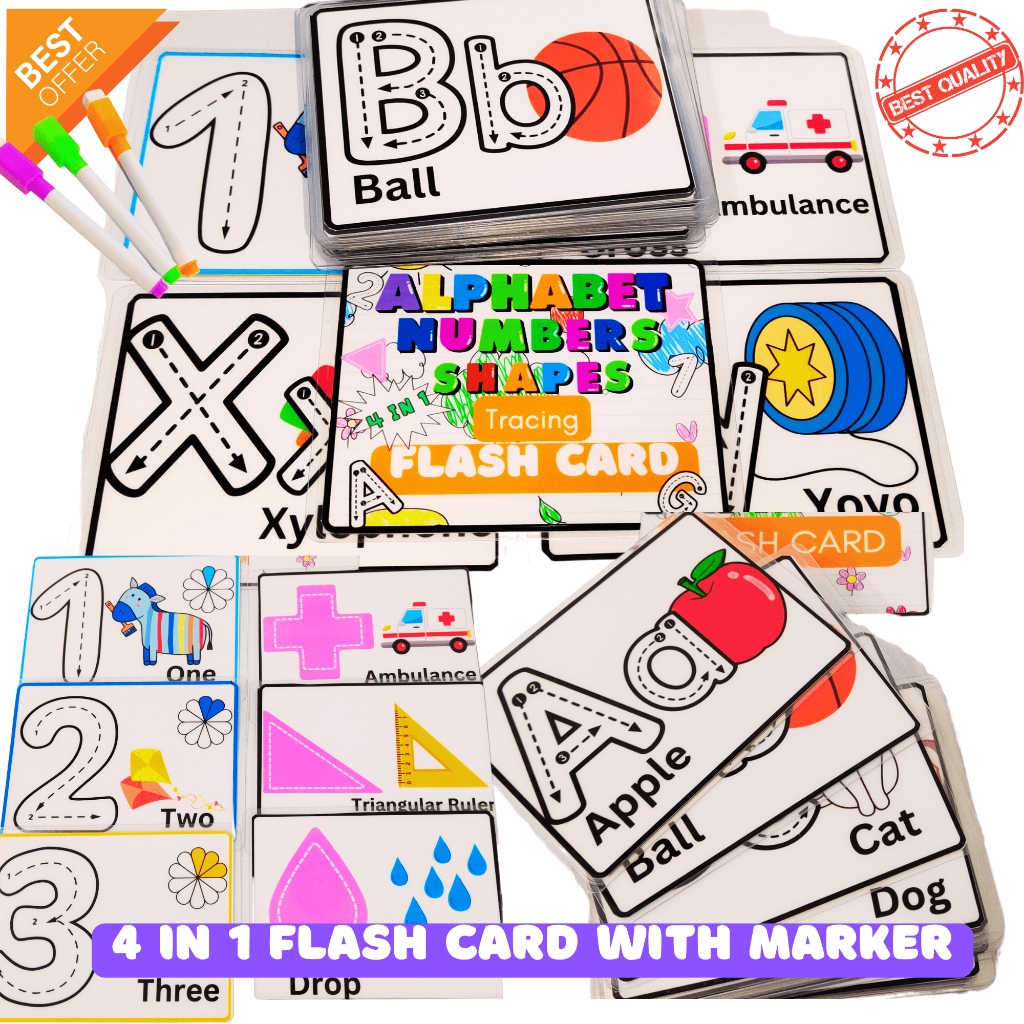 Christmas Gift Flash Card for Kids 4 in 1 Laminated Tracing, Alphabet ...