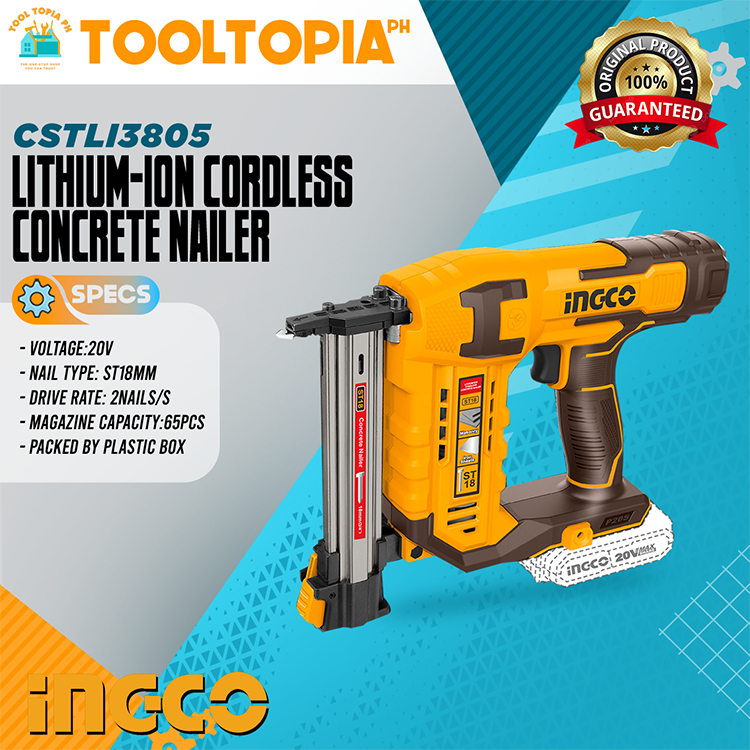 INGCO LITHIUM-ION CORDLESS CONCRETE NAILER CSTLI3805 HD & HIGH QUALITY ...
