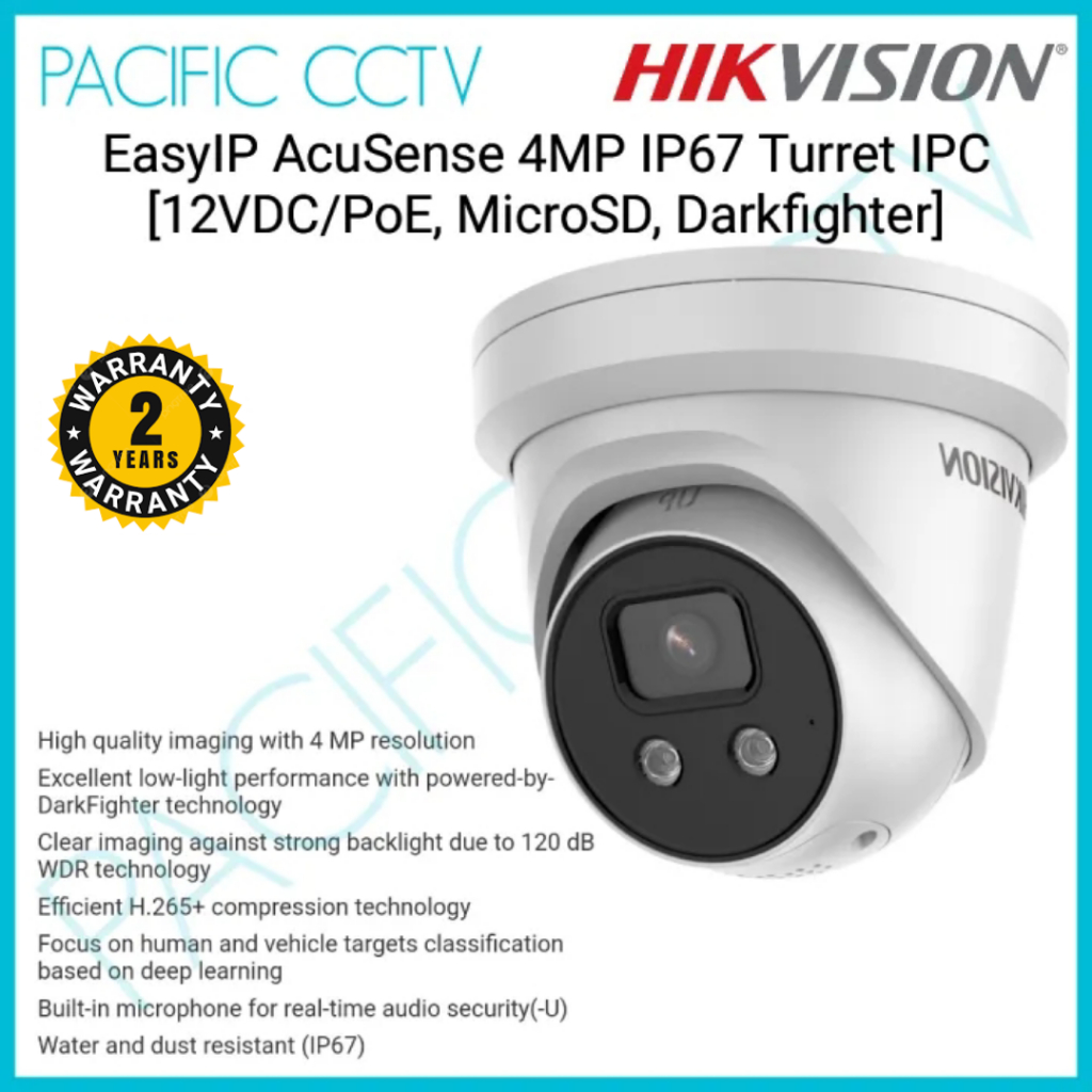 HIKVISION EasyIP AcuSense 4MP IP67 Turret IPC [12VDC/PoE, MicroSD, Darkfighter] DS-2CD2346G2-I(C ...