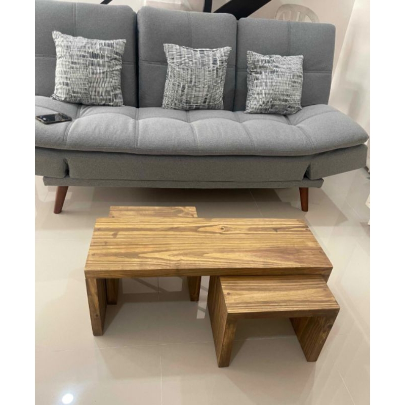Wooden Nesting Center Table / Coffee Table with Stools | Shopee Philippines