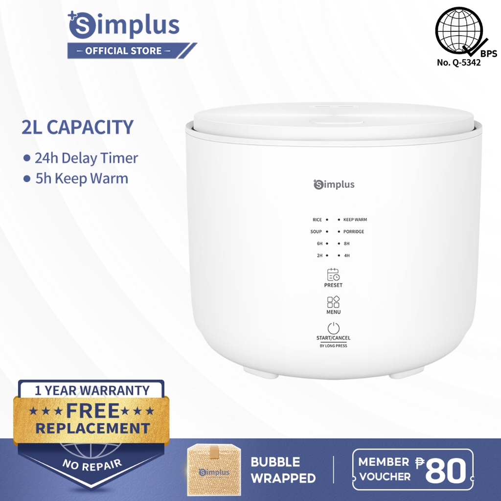 Simplus Electric Rice Cooker 24h Cooking Set Up & 4 Cooking Programs 2L ...