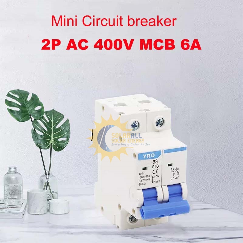 2P AC 400V Mini Circuit breaker MCB 6A Circuit Protector YRCB-63 2P AC ...