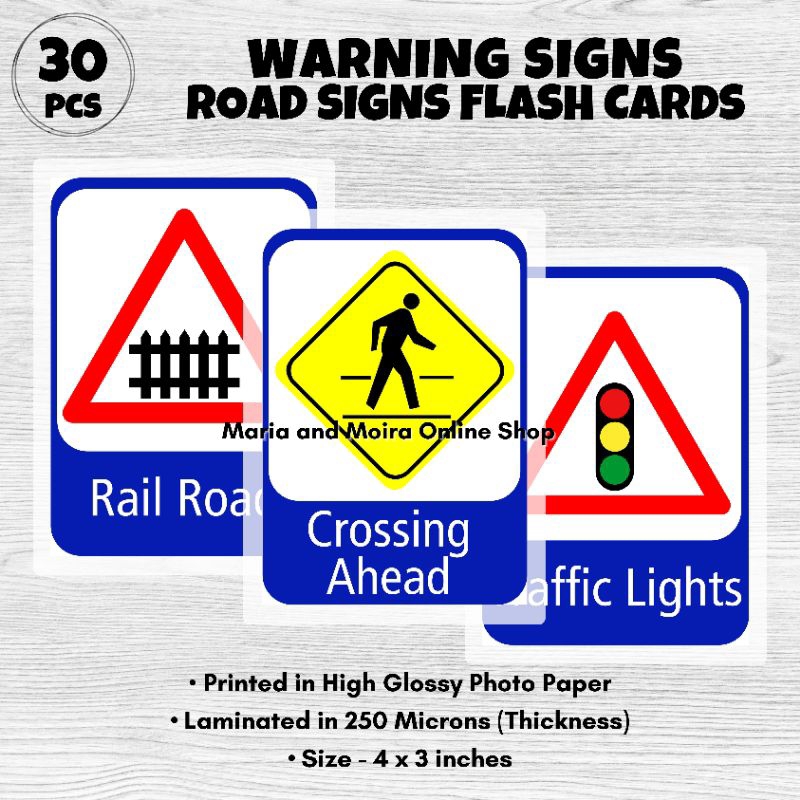 30 PCS • Laminated WARNING SIGNS, Traffic Signs, Road Signs Flashcards ...