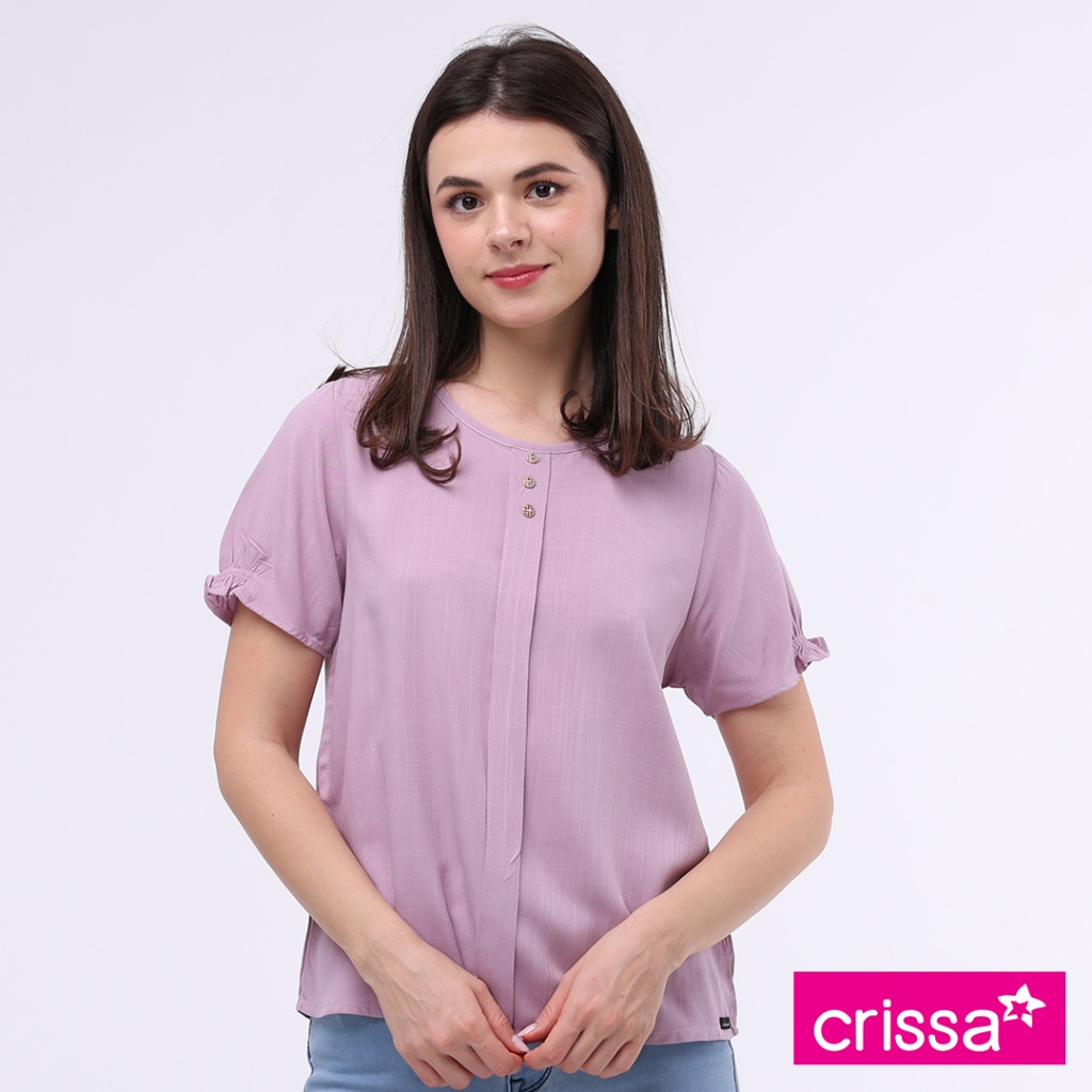 Crissa Woven Plain Soft Linen Short Sleeves Blouse CSFT29-0074 | Shopee ...
