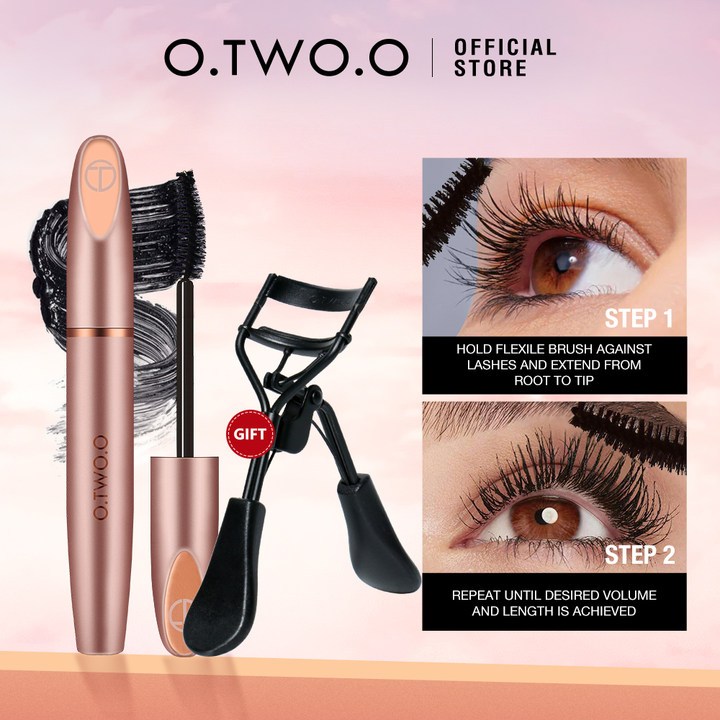 O.TWO.O Mascara 4D Silk Fiber With Eyelash Curler Waterproof Long ...