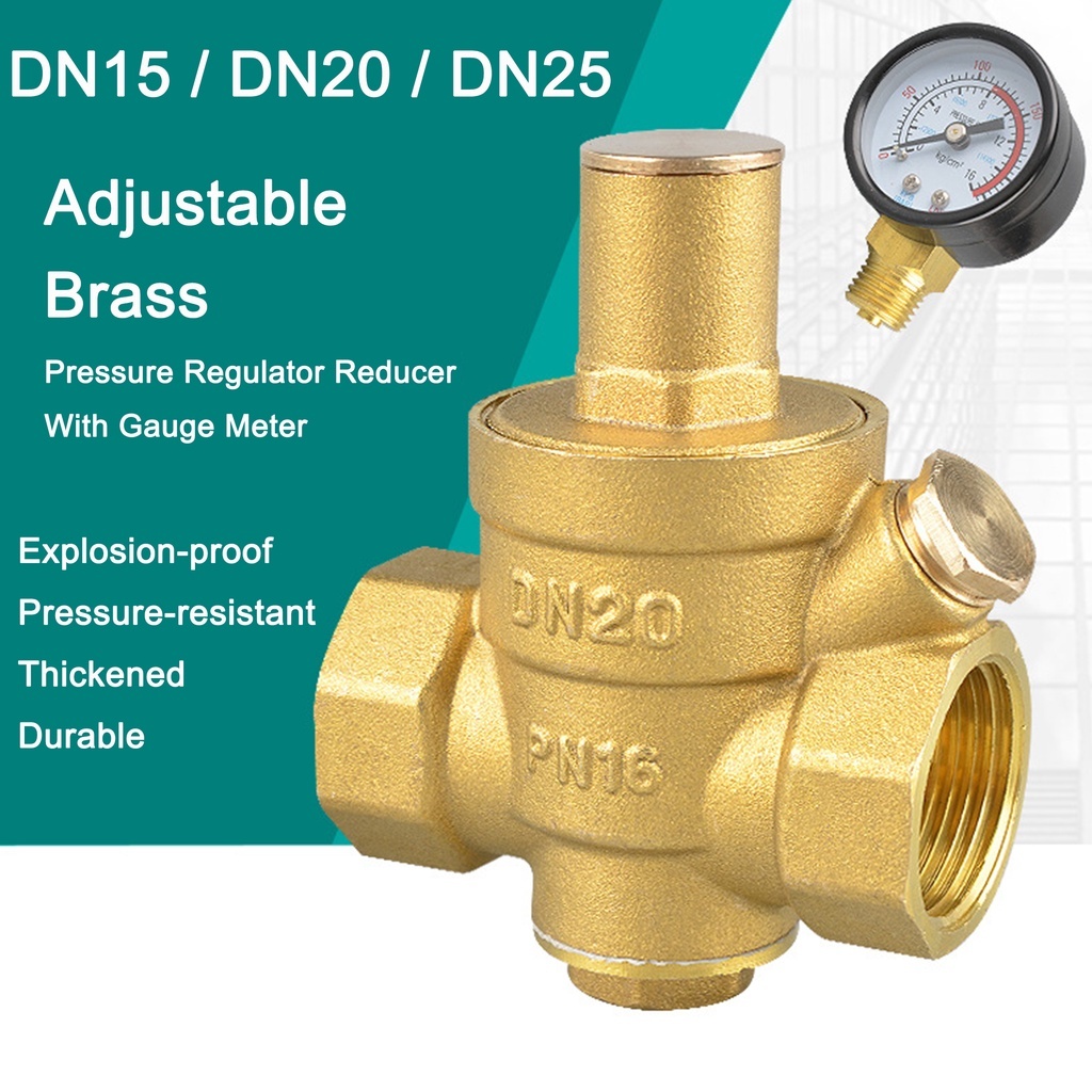DN15 / DN20 / DN25 Brass Water Pressure Regulator Valve With Gauge ...