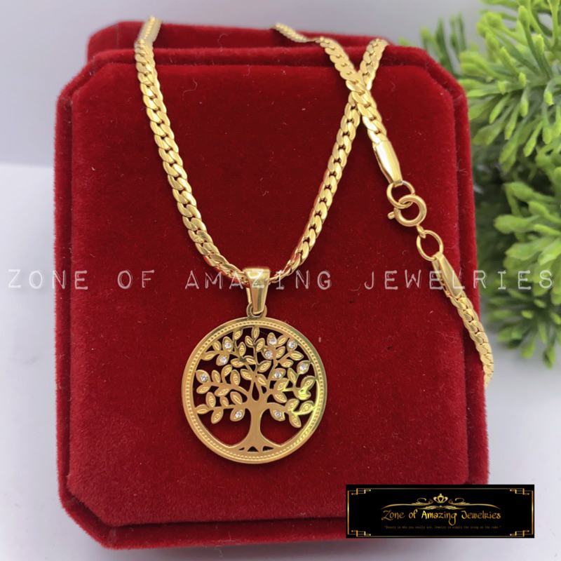 zoaj.ph Money Tree Necklace with Snake Chain Round Lock | Shopee ...