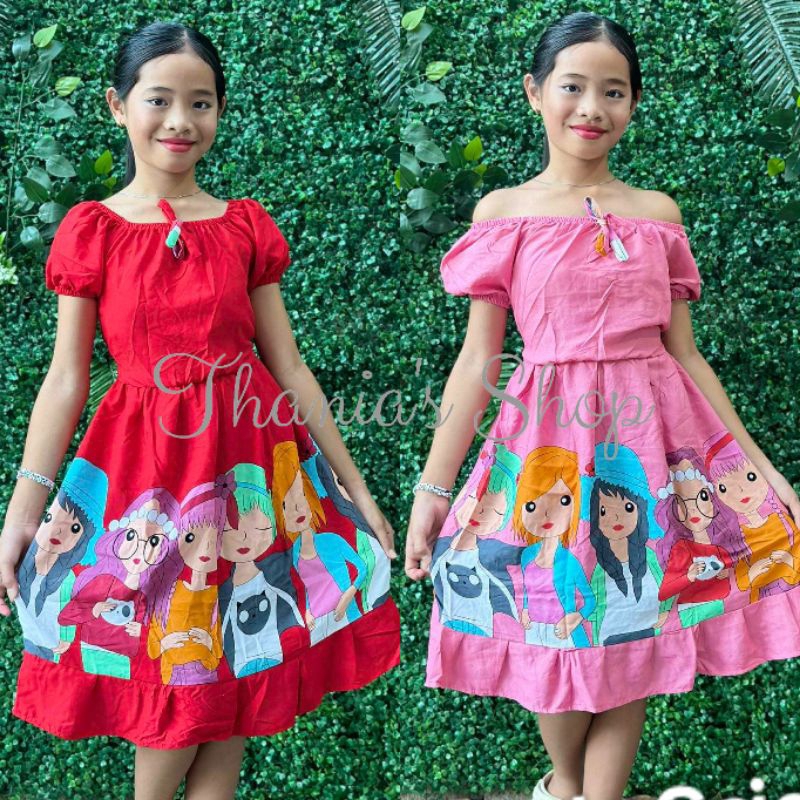 Rich Puff Sleeves Alangan Dress | Challis Alangan dress (8 to 11yrs old ...