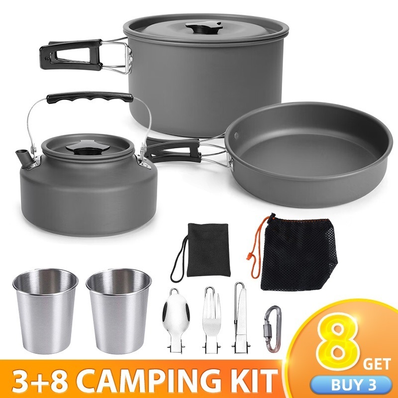 10pcs Camping Cookware Kit Camping Cooking Set Portable Camping Pot Set ...