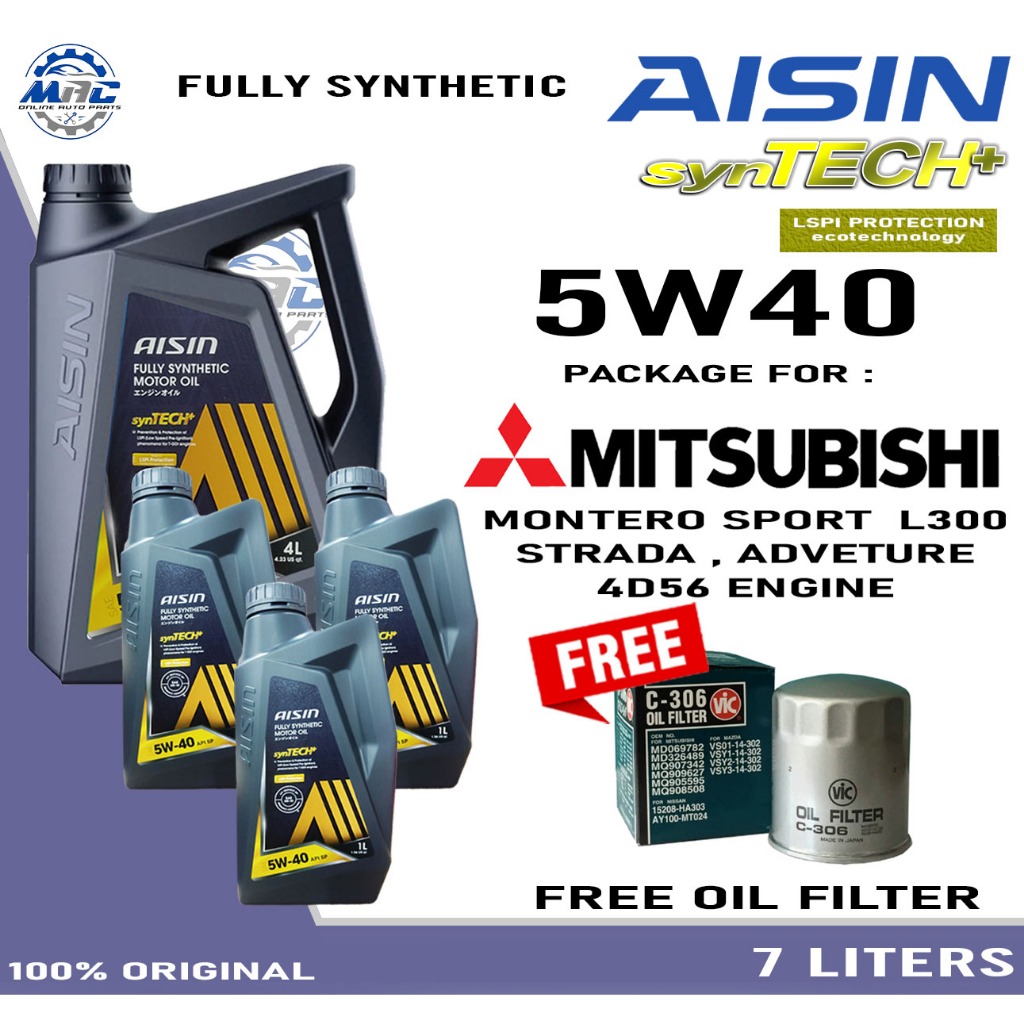 AISIN Fully Synthetic 5W-40 7 LITERS OIL PACKAGE FOR MITSUBISHI STRADA ...