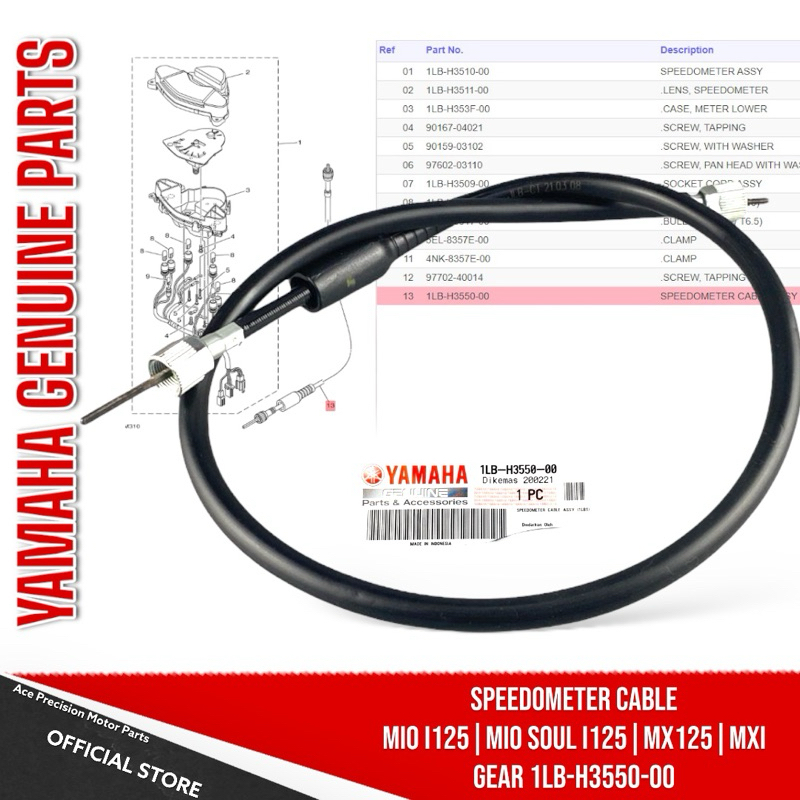 SPEEDOMETER CABLE MIO MX125/MXi/MIO i/MIO SOUL i 125/GEAR 1LB-H3550-00 ...