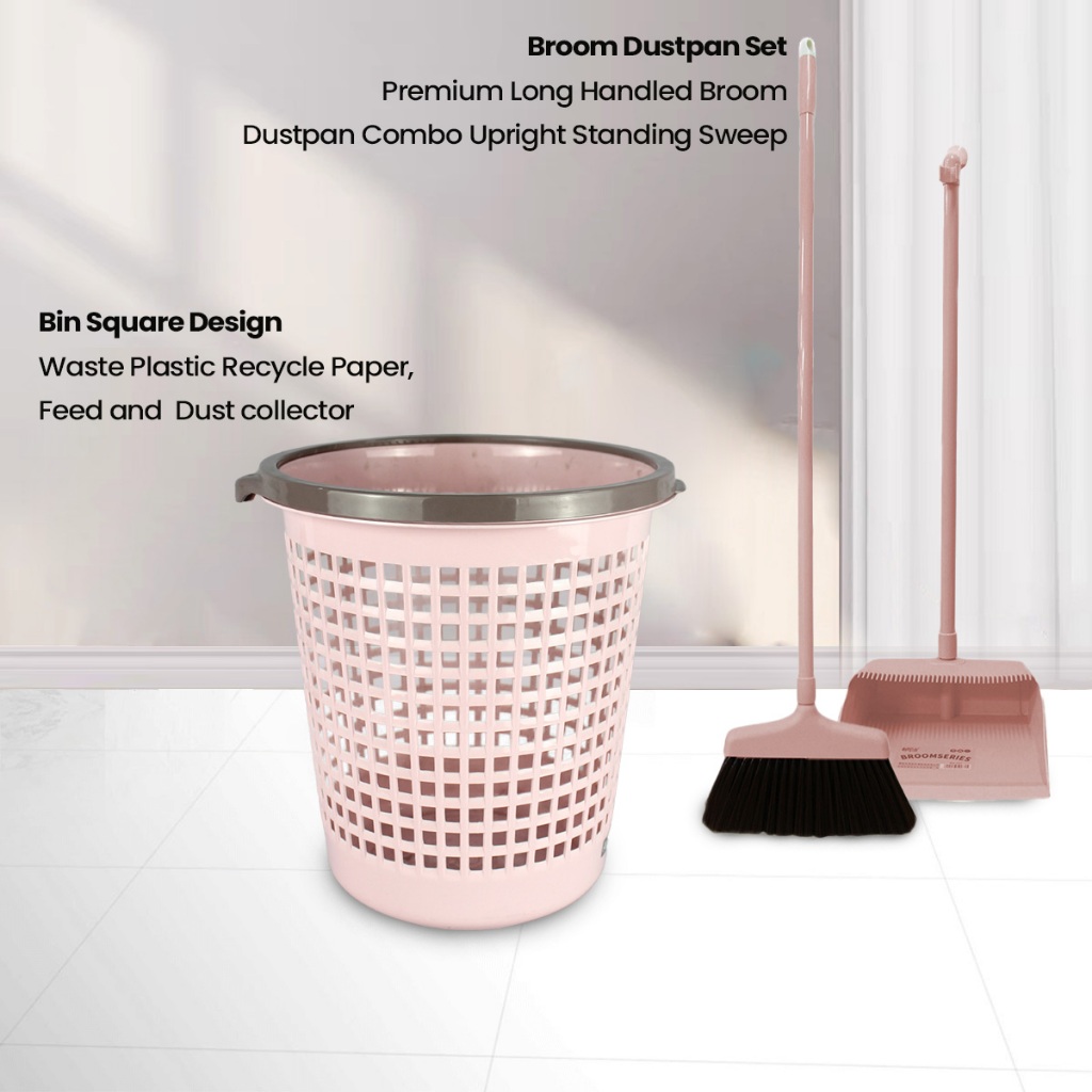 Household Cleaning Set DustPan, Broom, Sweeper Round Trash Can for ...