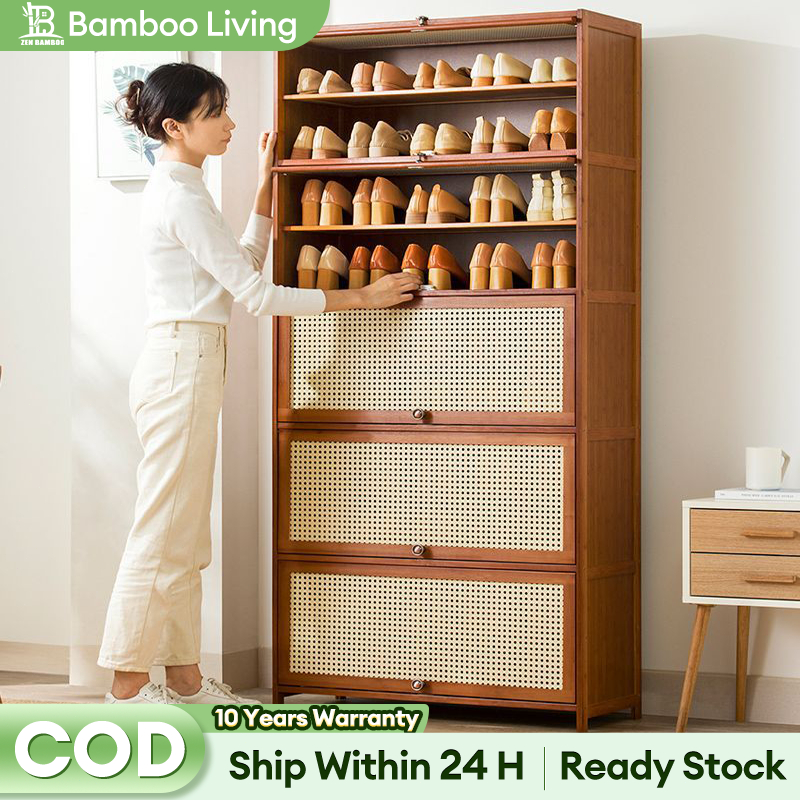 【On Hand】Bamboo Shoe Cabinet Bamboo 3-11Layers Breathable Rattan Door ...