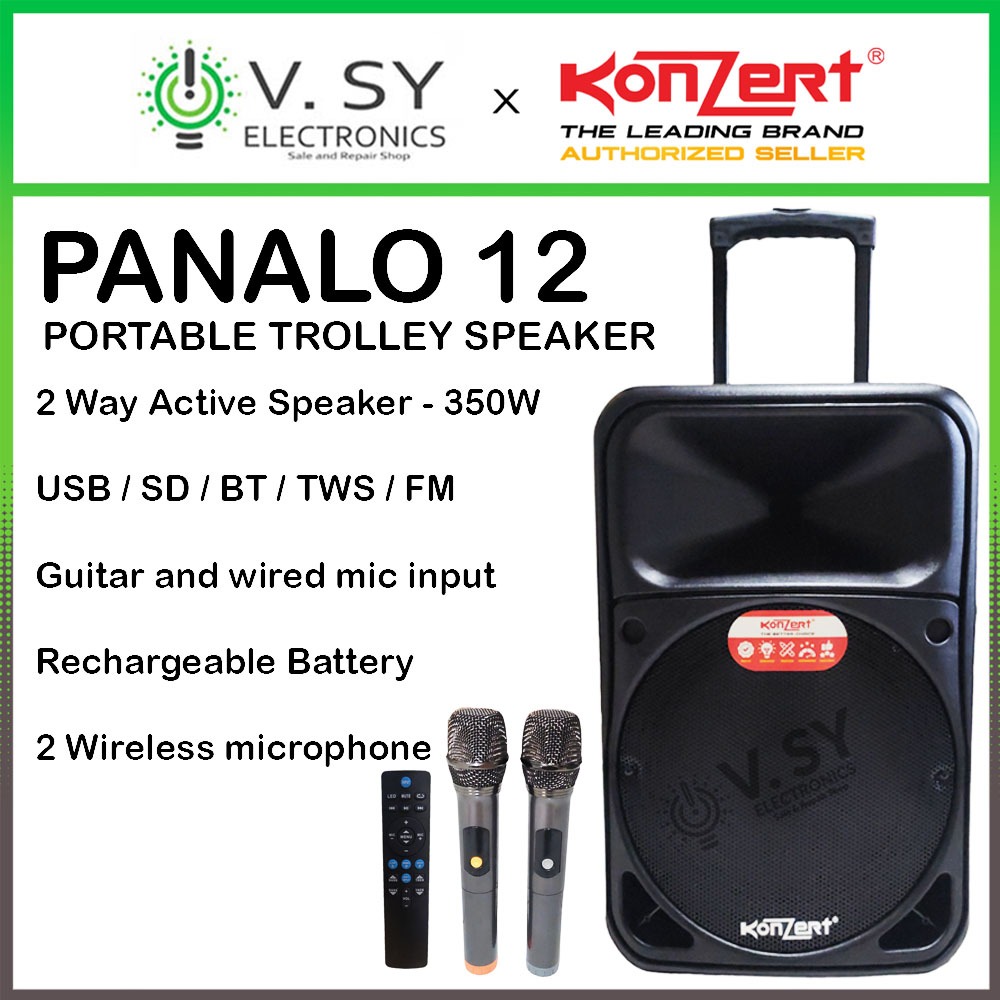 Original Konzert Panalo 12 2-Way Active Speaker 350W Portable Trolley Speaker | Shopee Philippines