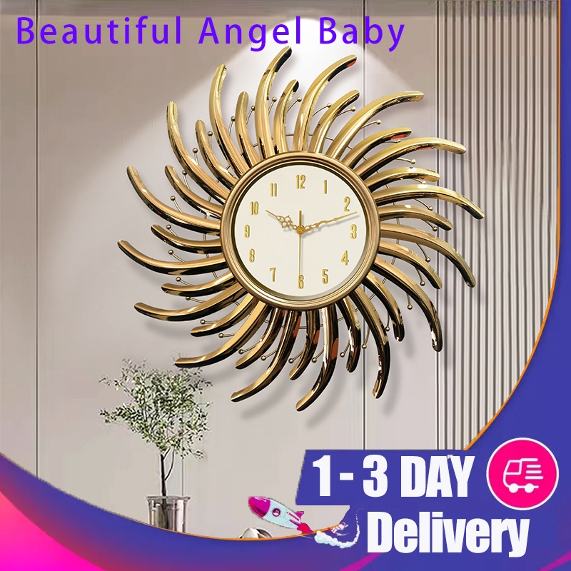 70x70cm Luxury Stainless Steel Titanium Gold Wall Clock Villa Home ...