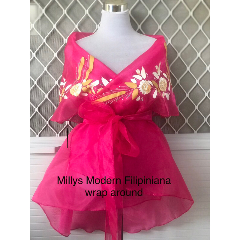 Elise Fuschia pink beige hand paint millys moden filipiniana wrap ...