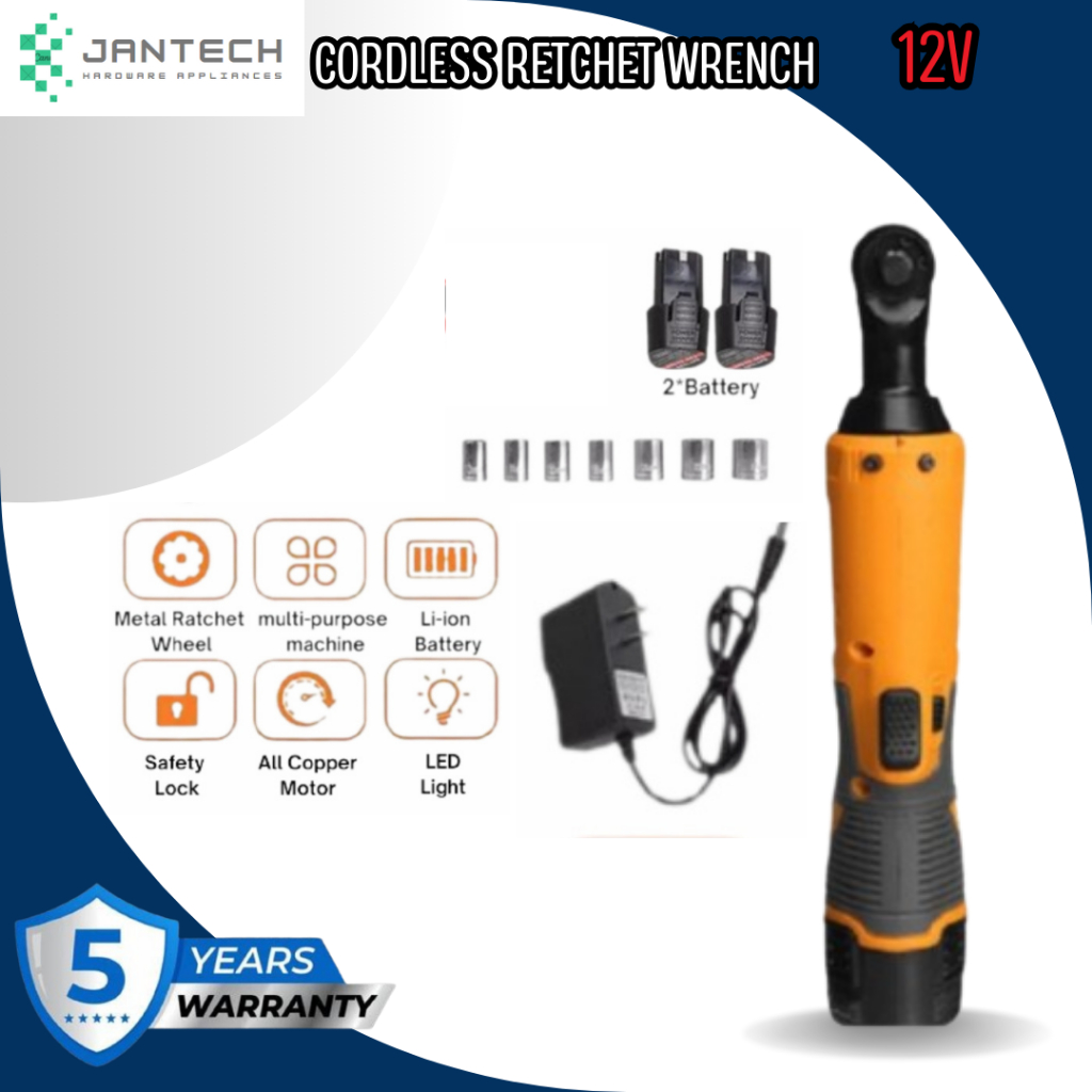 JANTECH 12V Cordless Electric Ratchet Wrench with 21 Battery Screw Nut Removal Repairing 100N.m ...