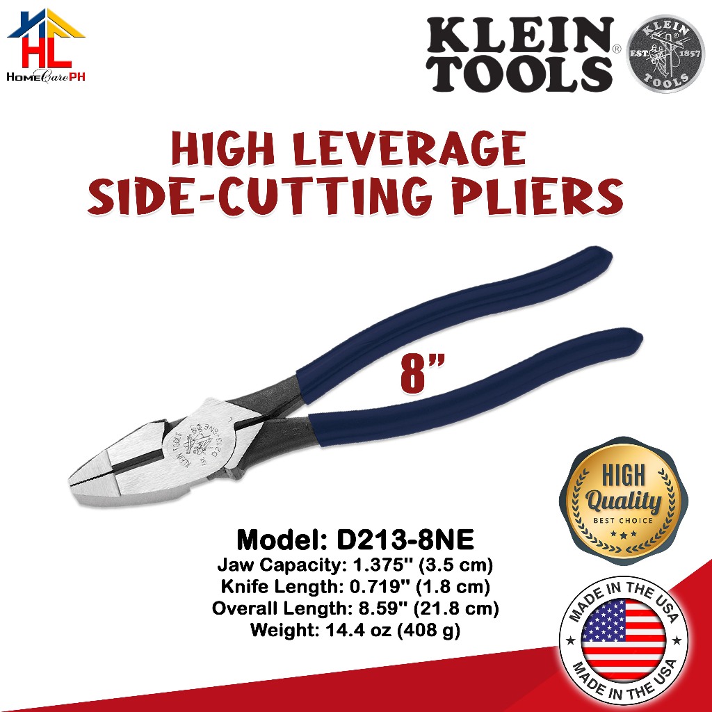 Klein Tools High Leverage Side-Cutting Pliers 8 / 9 inches | Shopee ...