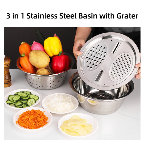 NWT. 3in1 Multipurpose Mixing Bowl Colander Grater Set Stainless steel ...