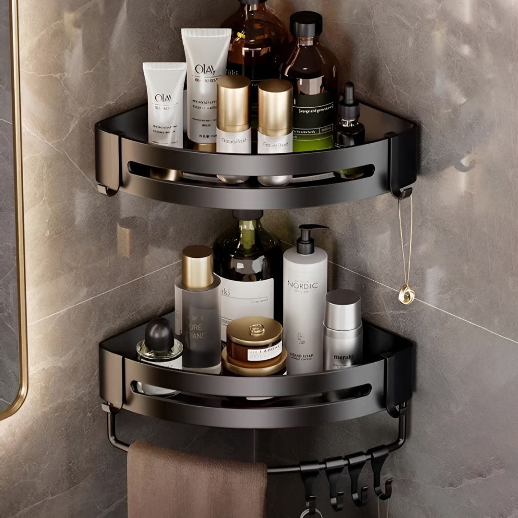 2 Layers Punch-free Bathroom Corner Shelf Wall Mounted Triangle Storage ...