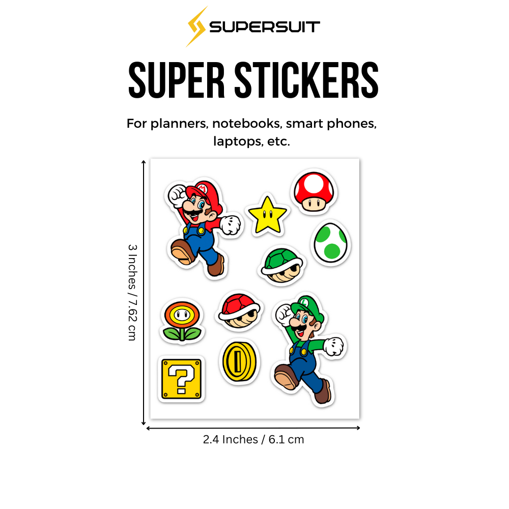 Supersuit Super Mario Stickers for Planners, Notebooks, Laptops, Phones ...